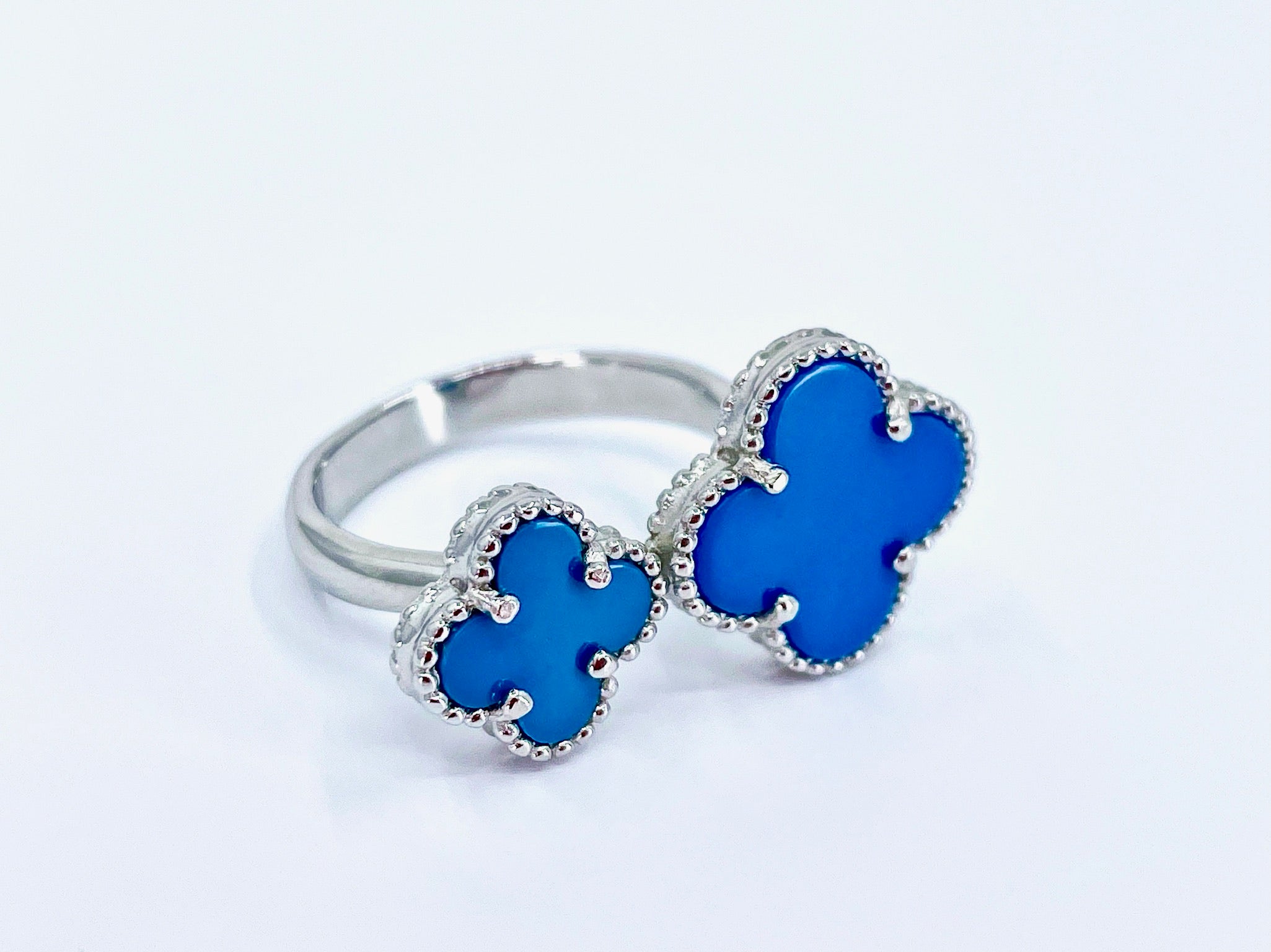 Blue Double Clover Rings – bravosilverusa